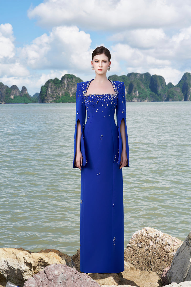 Tracy Studio luxury Queen Anne Crystal Embellished Neckline flared Sle – GOOD GIRL REBEL