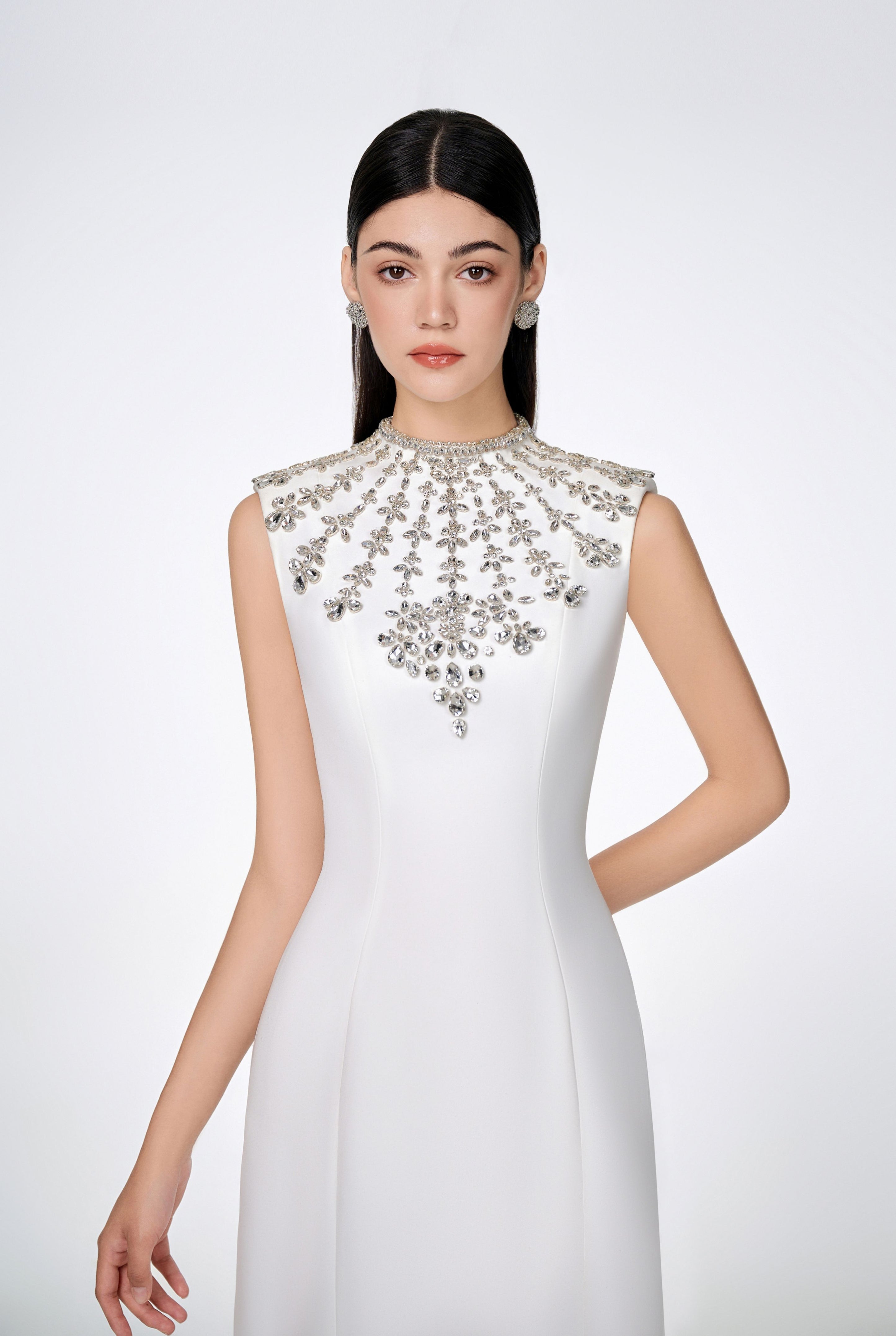 Sleeveless Bodycon Full Dress With Stone Embellishment – GOOD GIRL REBEL