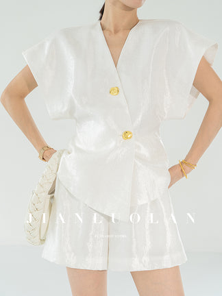 Huanzi custom couture Tencel micro-flash high-end vest shorts set- Vin ...