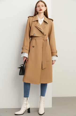 Fall Autumn Classic Khaki Paneled Double Breasted Trench Coat - Kochi ...