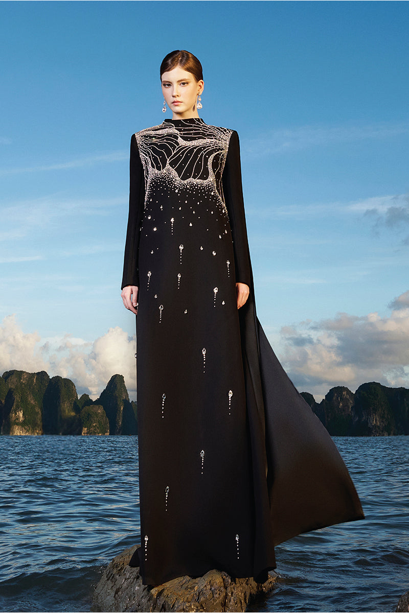 Tracy Studio luxury Floral Crystal Embellished Long Back Cape Flap Eve ...