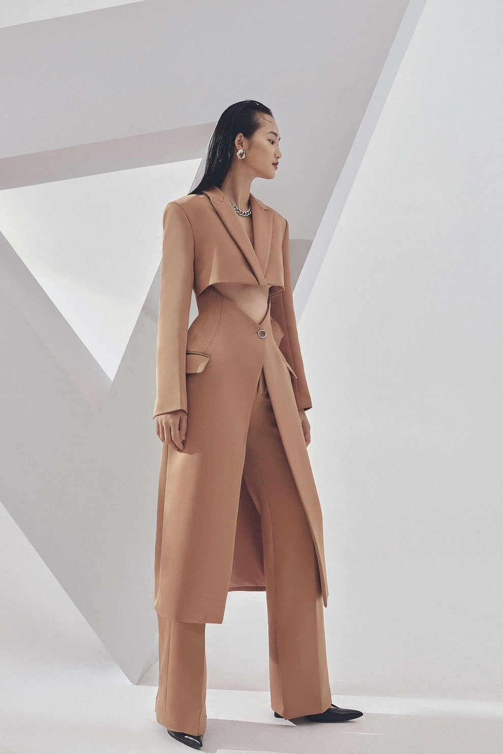 Designer tailored long suit cut out high end trench coat long suit - C ...