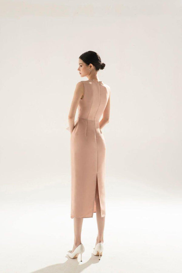 Nude Pink taffeta 3d texture bow dress-ELLE – GOOD GIRL REBEL