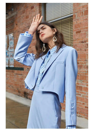 Skirt Suit + Jacket Short Mini Skirt Fashion Two - Piece Sets light bl ...