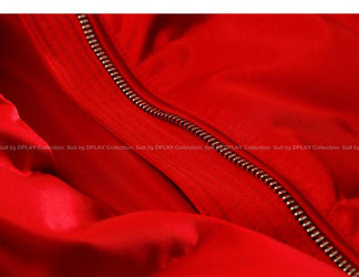 Long red Down coat winter red waist and big swing design pleated coat ...