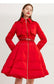 Long red Down coat winter red waist and big swing design pleated coat ...