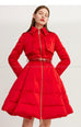 Long red Down coat winter red waist and big swing design pleated coat ...