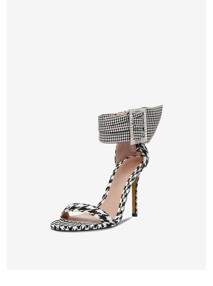 black houndstooth stiletto sandals is designed fine heel, zipper closu ...