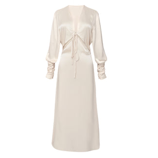 Elegant high-quality V-neck strap satin waist slimming wedding gown dr ...