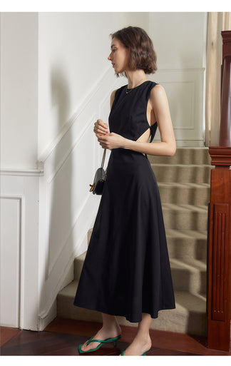 Backless design, high waist, and round neck long skirt sleeveless dres ...