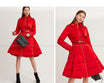 Long red Down coat winter red waist and big swing design pleated coat ...