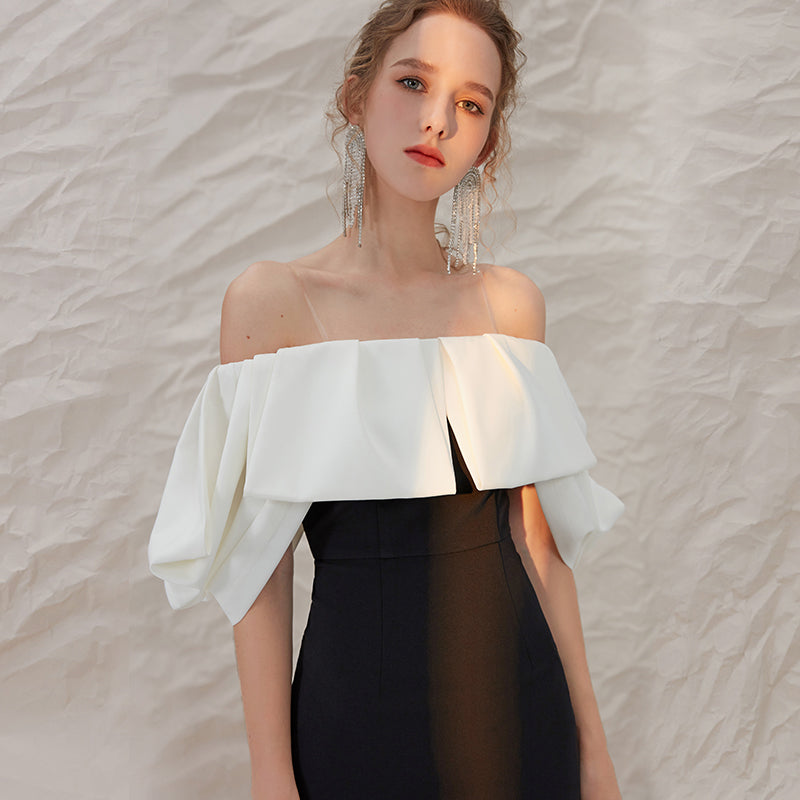 Luxury elegant sexy off-shoulder sling black and white pencil cocktail ...