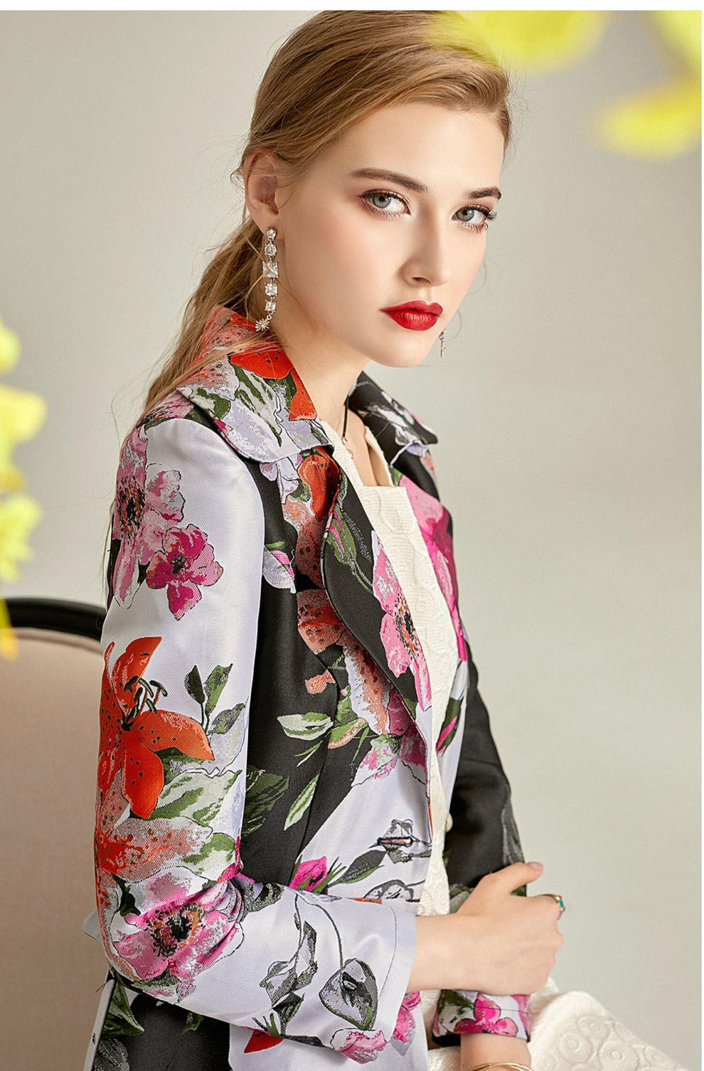 Jacquard spring and autumn coat lapel flower Long coat dress - Chloe ...