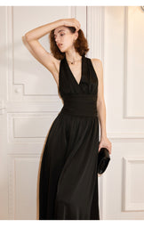 Luxurious blend of silk a hanging neckline, and sleeveless V-neck dres ...
